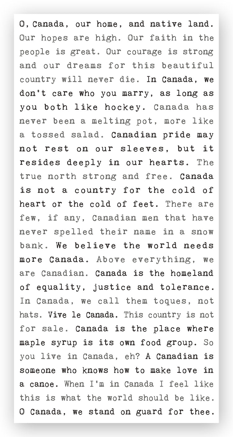 Inspirational Art - O Canada - Typewriter Signs – Cedar Mountain Studios